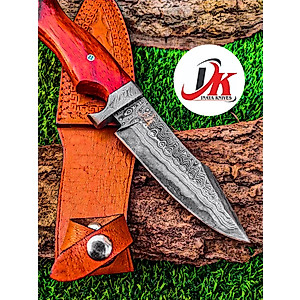 Custom hand made Damascus steel hunting knife,11" inches Skinner,out door survival camping,fix blade, classic, Christmas gift, nice grip handle,sharp, slicer, Leather sheath HUNT-04