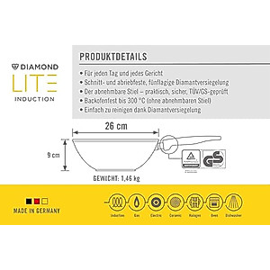 Woll 11026DPI Diamond Lite cast Wok, 26 cm Diameter, 9 cm Tall with Removable Handle