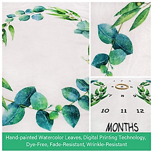 Baby Monthly Milestone Blanket Twins - Newborn Month Blanket Unisex Neutral Personalized Shower Gift Leaf Nursery Decor Photography Background Prop with Wooden Wreath Large 51''x40''