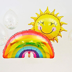 HAIOPS Sun Flower Foil Balloons Smiley Sunshine Sun Aluminum Balloon Birthday Wedding Decoration 26 Inch, 5 Pcs