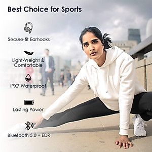 Sports Wireless Earbuds with Charging Case for 36hrs Long Playtime, True Wireless Bluetooth Headphone with Over-Ear Earhooks for Running, Rope Skipping, Yoga, IPX7 Waterproof, Deep Bass Earphone