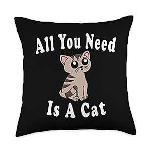 Cat Cats Kittens Kitty Pets Funny Designs All You Need Funny Cat Throw Pillow, 18x18, Multicolor