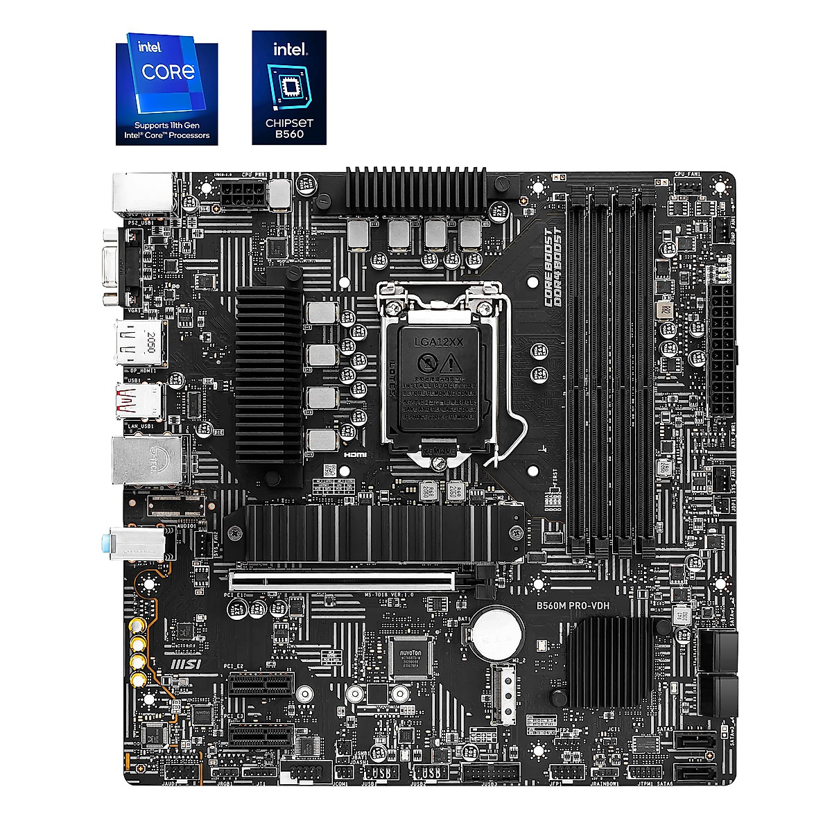 MSI B560M PRO-VDH ProSeries Motherboard (Micro-ATX, 11th/10th Gen Intel Core, LGA 1200 Socket, DDR4, PCIe 4, M.2 Slots, SATA 6Gb/s, USB 3.2, 2.5G LAN, DP/HDMI)