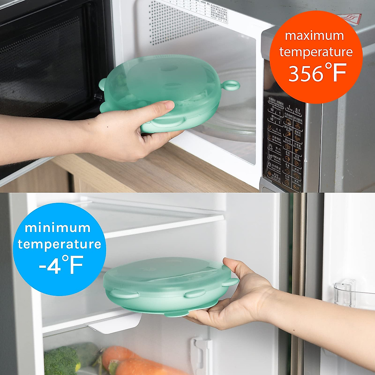 Qishare Silicone Suction Plates for Babies & Toddlers - Strong Suction Grip Divided Dish - Self Eating Utensils Set with Straw, Fork, Spoon for Kids - Dishwasher-Safe Toddler Plates (Green)