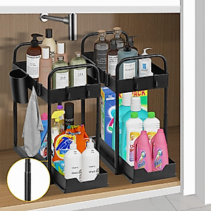Under Sink Organizer 2 Pack 2 Tier Under The Sink Organizer Adjustable Height Bathroom Organizer Under Sink With Hanging Cups Under Kitchen Sink Organizers And Storage