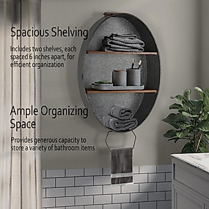 Oakrain Galvanized Wash Tub with Shelves | Towel Racks for Bathroom | Bathroom Wall Shelves | Farmhouse Rustic Bathroom Decor | 2 Tier Wall Towel Holder with Wood Shelf | Galvanized Shelf Wall