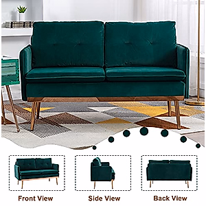 Baysitone 56-inch Small Velvet Sofa, Modern Loveseat Couch with Rose Golden Metal Legs, 700 Pounds Weight Capacity, Twin Size Sofa Couch with Removable Cushion for Living Room and Bedroom (Green)