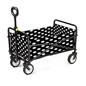 Collapsible Wagon Cart Black and White Polka dot Foldable Utility Wagon Large Capacity Garden Cart with Push Bar for Beach Camp Outdoor Shopping