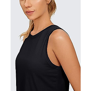CRZ YOGA Pima Cotton Cropped Tank Tops for Women Workout Crop Tops High Neck Sleeveless Athletic Gym Shirts Black Small