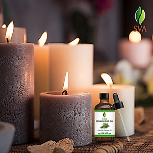 SVA Cedarwood Essential Oil – 4 Fl Oz – 100% Natural Cedar Juniperus Mexicana Oil - for Diffuser, Hair Care, Face, Skin Care, Aromatherapy, Scalp and Body Massage, Soap and Candles – with Dropper