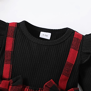 HIGHUZZA 3-6 Month Baby Girl Clothes Newborn Dress Infant Romper Fall Outfits Winter Jumpsuit Girl's Clothing Overall Plaid Stripes Girl Skirt Set with Headband Black