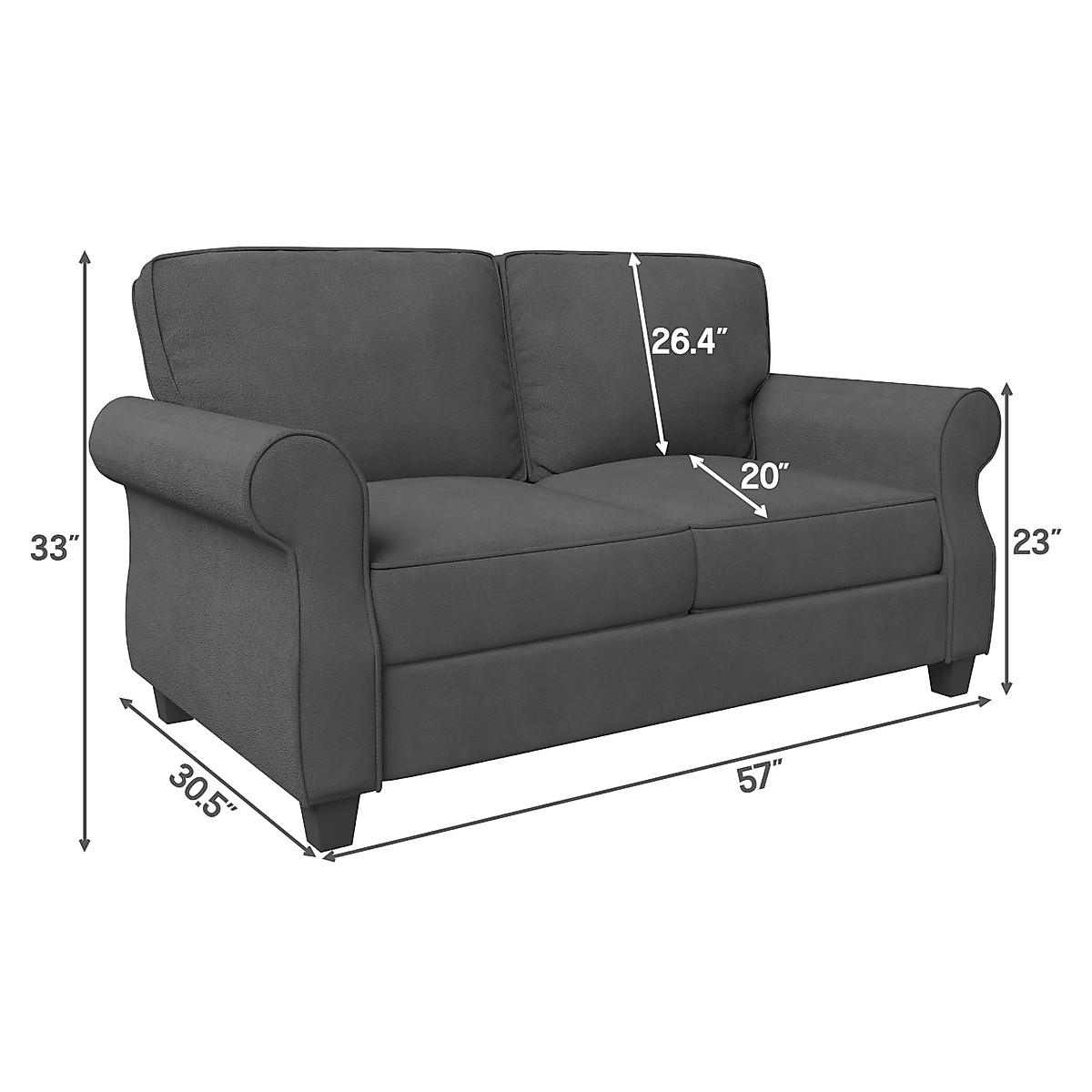 Lonkwa 57" Loveseat Sofa Couch, Upholstered Couches for Living Room, 2 Seat Small Love Seat with Rounded Arms, Living Room Furniture Small Couches for Small Spaces, Grey