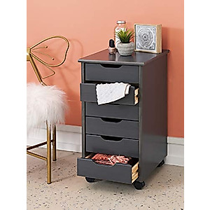 Linon Home Decor Products Corinne Six Drawer Storage, Grey Rolling Cart