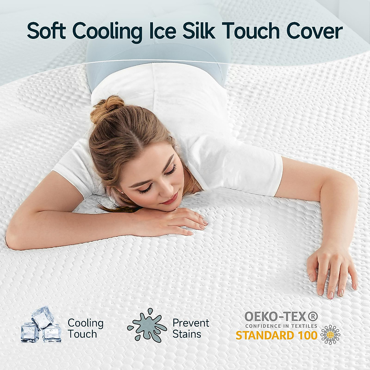 4 Inch Queen Size Gel Memory Foam Mattress Topper with Ice Silk Touch Cover, High-Density Bamboo Charcoal Foam Mattress Bed Topper, Washable Cover Pressure Relief, Soft Firmness CertiPUR-US Certified