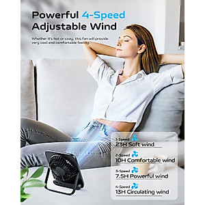 Otlonpe Desk Fan, Rechargeable Portable Fan Slim Quiet, 4000mAh Small Personal Table Fan Battery Operated 7.5-22H, Power Bank, 4 Speeds, 180° Foldable Desktop Fan for Travel Home Office Outdoor, Black
