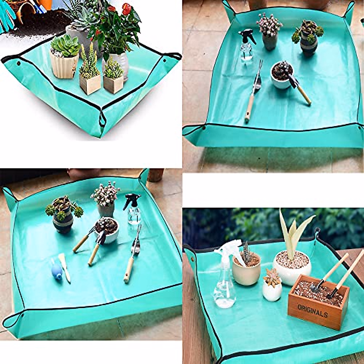 BIUWING 2PCS 39.4" x 39.4" Plant Repotting Mat Waterproof Transplanting Mat Indoor Succulent Potting Mat Portable Gardening Soil Changing and Watering mat Square and Foldable Garden mat
