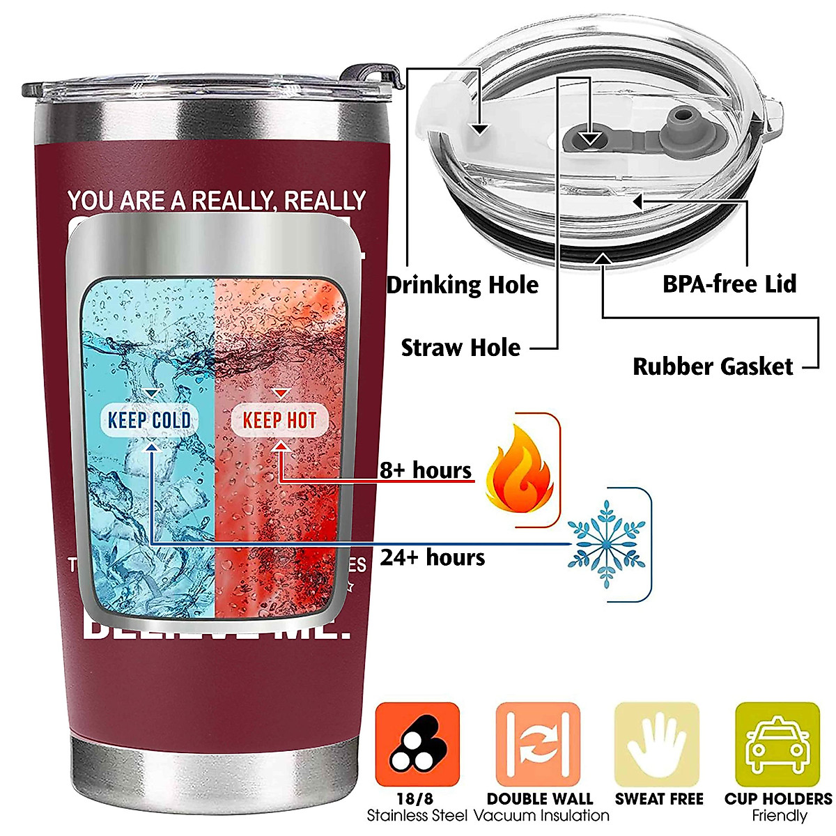 BETHEGIFT Mother's Day Gifts for Mom from Daughter, Son - Mom Gifts - Great Mom Coffee Tumbler - Birthday Gifts for New Mom, Mom To Be, Mother In Law - Present for Mom - Mom Cup 20oz, Red