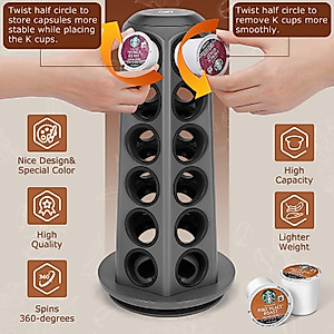 K Cup Holder Carousel-Coffee Pod Holder Organizer Compatible with 36 K-Cups Pods, for Home Kitchen Office Countertop or Coffee Station, Spins 360-Degrees, Detachable, Matte Gray