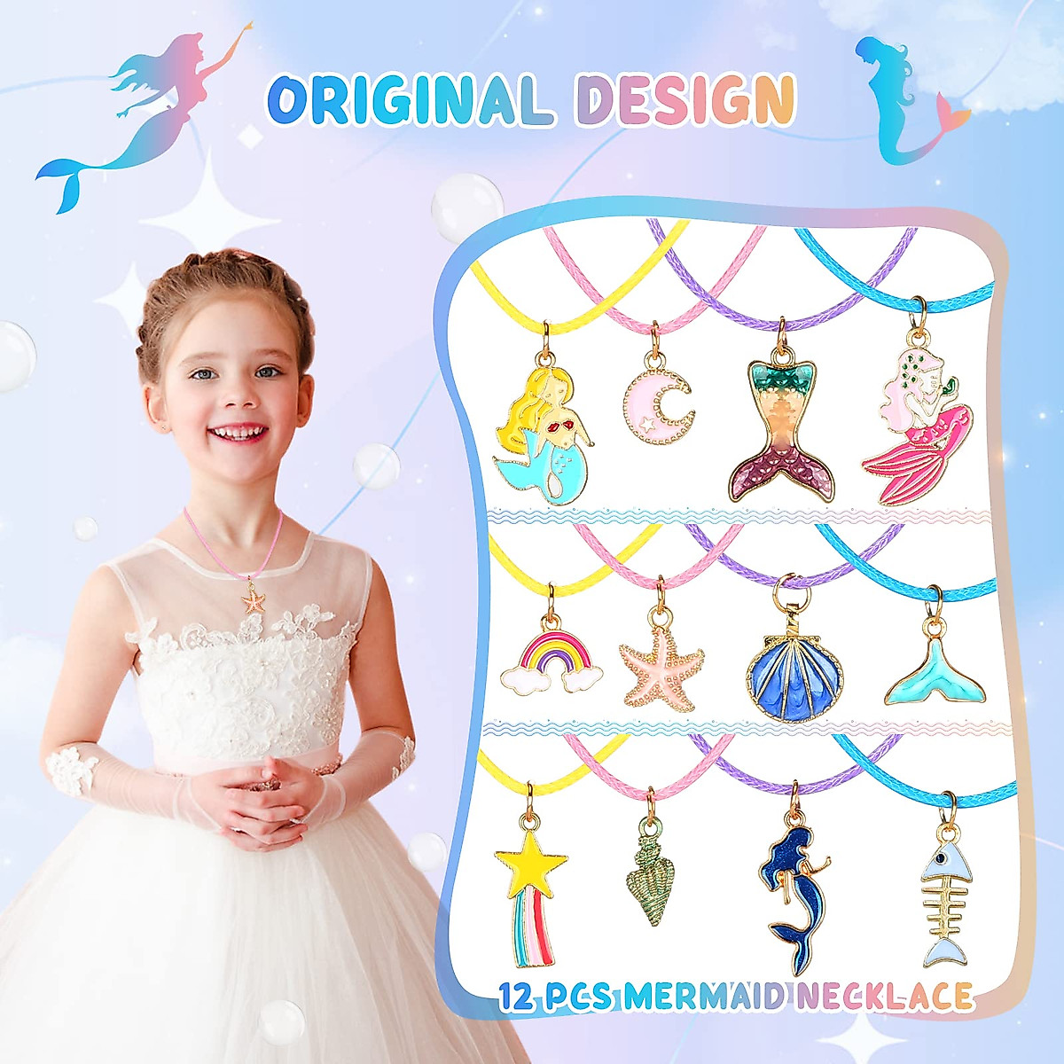 126 Pcs Mermaid Party Favors for Kids, Mermaid Themed Birthday Party Supplies Toys, Mermaid Goodie Bag Pinata Fillers Slap Bracelet Stickers Keychain Necklace Ring Puzzle Gifts for Classroom Prizes