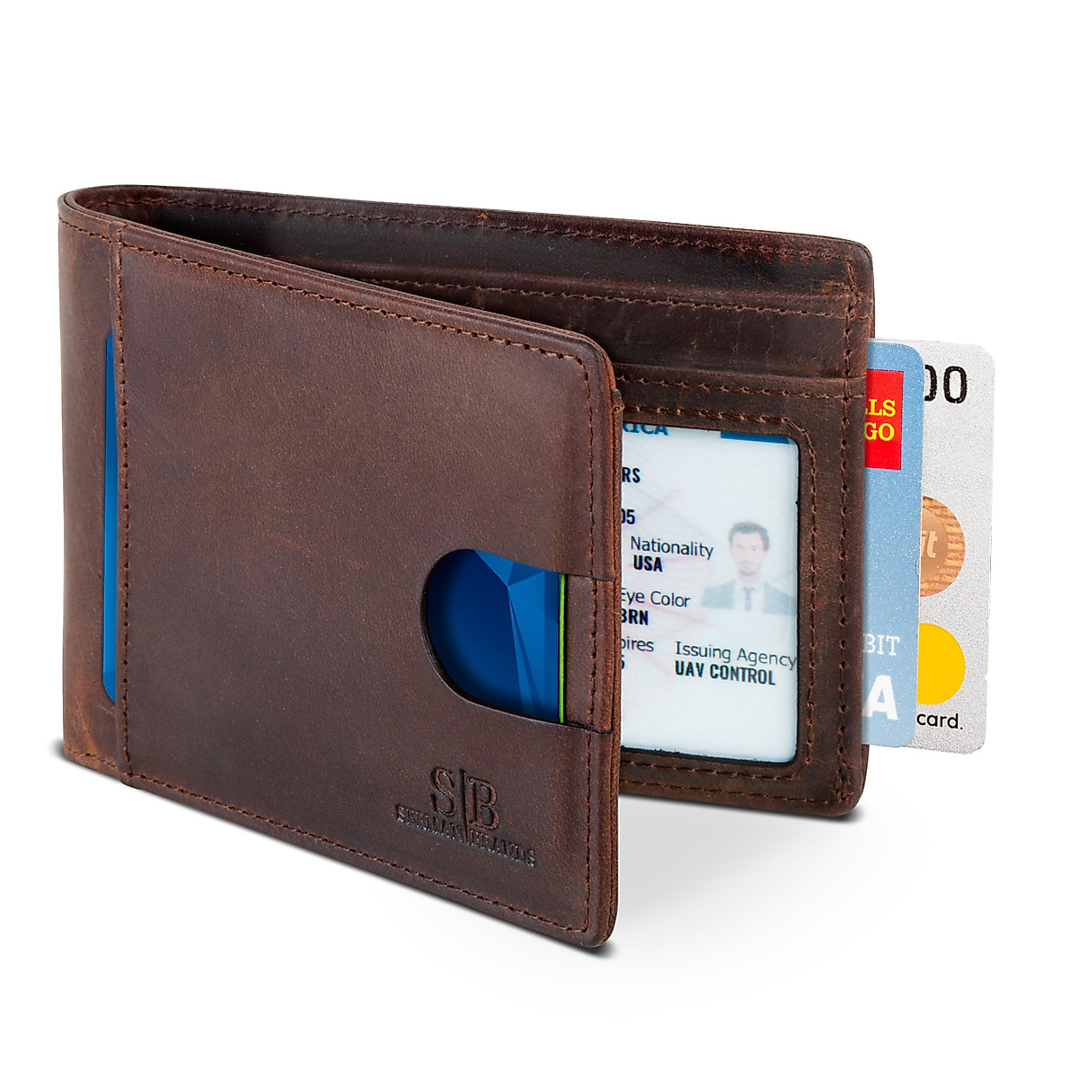 SERMAN BRANDS RFID Blocking Slim Bifold Genuine Leather Thin Minimalist Front Pocket Wallets for Men Billfold Wallet Men Gift (Texas Brown 2.0)