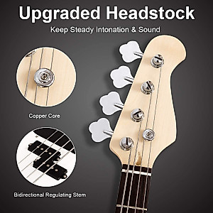 OLAKIDS Electric Bass Guitar Beginner Kit Full Size 4 String Exquisite Paulownia Burning Bass with Strap, Gig Bag, Amp Cord and Accessories (Black)