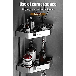 GEINIFAFA Adhesive Corner Shelf Bathroom Shower Caddy, SUS304 Stainless Steel, 2 Tier Nail-Free Wall-Mounted Bathroom Shelves ( Silver )