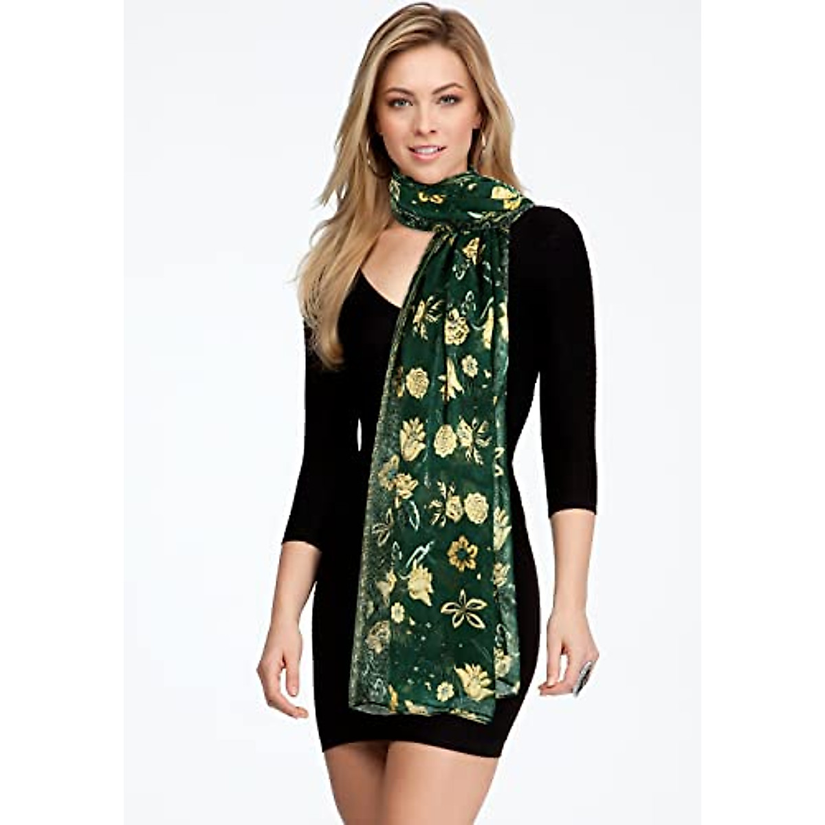 GERINLY Lightweight Scarves Fashion Flowers Print Shawl Wrap Scarf For Women Forest Green Accessory for Beach Boho Scarf (Green)