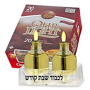 Shabbat Oil Candles - Large Ohr Lights Pre-Filled Oil Shabbos Candles - 20 Pack