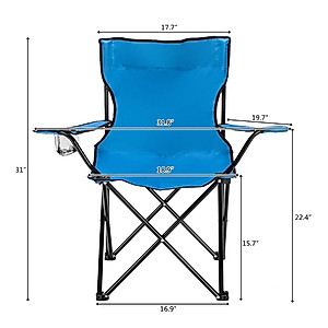 Goujxcy Portable Camping Folding Chair, Heavy Duty Steel Frame Support 230 LBS Outdoor Folding Lawn and Camping Chair Lounge Chair with Arm Rests, Cup Holder and Shoulder Strap Carrying Bag (Blue)