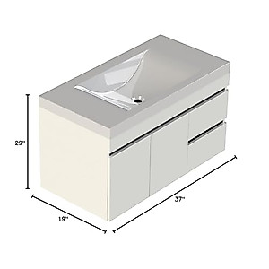 Lift Bridge Kitchen & Bath Assembled Wall-Mount Floating Bathroom Vanity with White Cultured Marble Top Sink Set, 37 in. W x 19 in. D x 29 in. H in White with Viteli + Siena Top