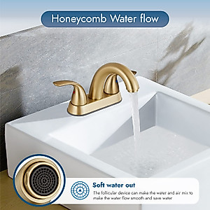 Cinwiny 4 Inch Centerset Bathroom Sink Faucet 2 Handle Vanity Faucet Bathroom Faucet Deck Mount Lavatory Faucet with Pop up Drain Assembly,Brushed Gold