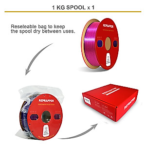 Reprapper Tri Color coextrusion pla Filament 1.75mm for 3D Printer, Multicolor Like Dual Color Rainbow PLA, 2.2lbs (1kg), Silk PLA Green/Blue/Rose Red