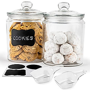KooK Glass Kitchen Jars, Food & Cookie Storage Containers for Pantry, Bathroom Apothecary Canisters, Dishwasher Safe, with Chalk and Labels, 1/2 Gallon, Set of 2