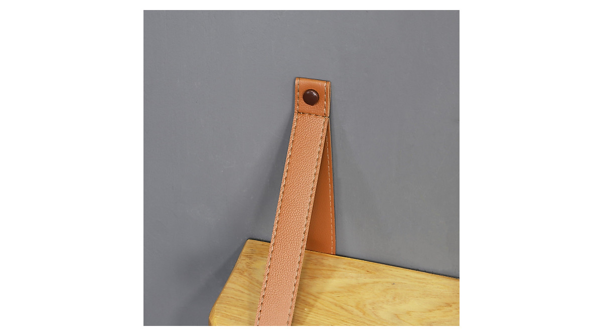 Live Edge Floating Wall Shelf with Leather Strap - 20 Inch