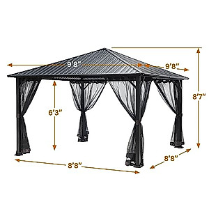 LAUREL CANYON 10 Ft. x 10 Ft. Galvanized Steel Hardtop Gazebo with Mosquito Netting