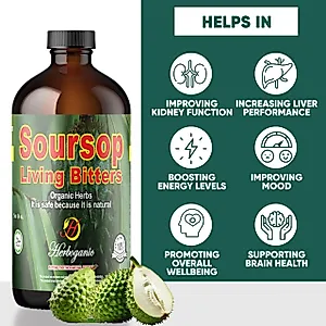 Herboganic Soursop Bitters Liquid | Natural Living Bitters for overall wellness 16 OZ | Soursop Bitters