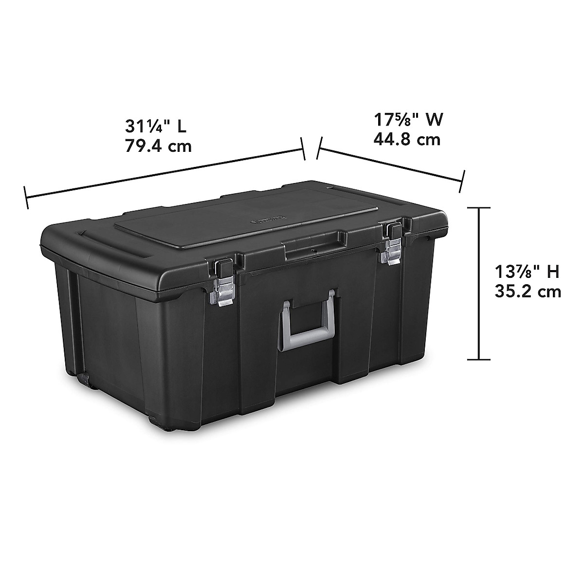 Sterilite Footlocker, Stackable Storage Bin with Latching Lid, Wheels and Handle, Plastic Rolling Container to Organize Basement, Black, 1-Pack