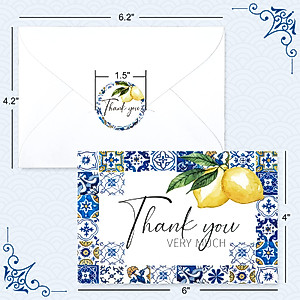 AnyDesign Lemon Thank You Cards Bulk 24 Pack Thank You Note Cards with Matching Seal Stickers Envelopes Blue Tiles Lemon Greeting Cards for Baby Shower Wedding Birthday Bridal Party and All Occasion