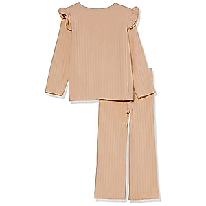 Amazon Essentials Toddler Girls' Wide-Rib Outfit Set, Pack of 2, Light Brown, 4T