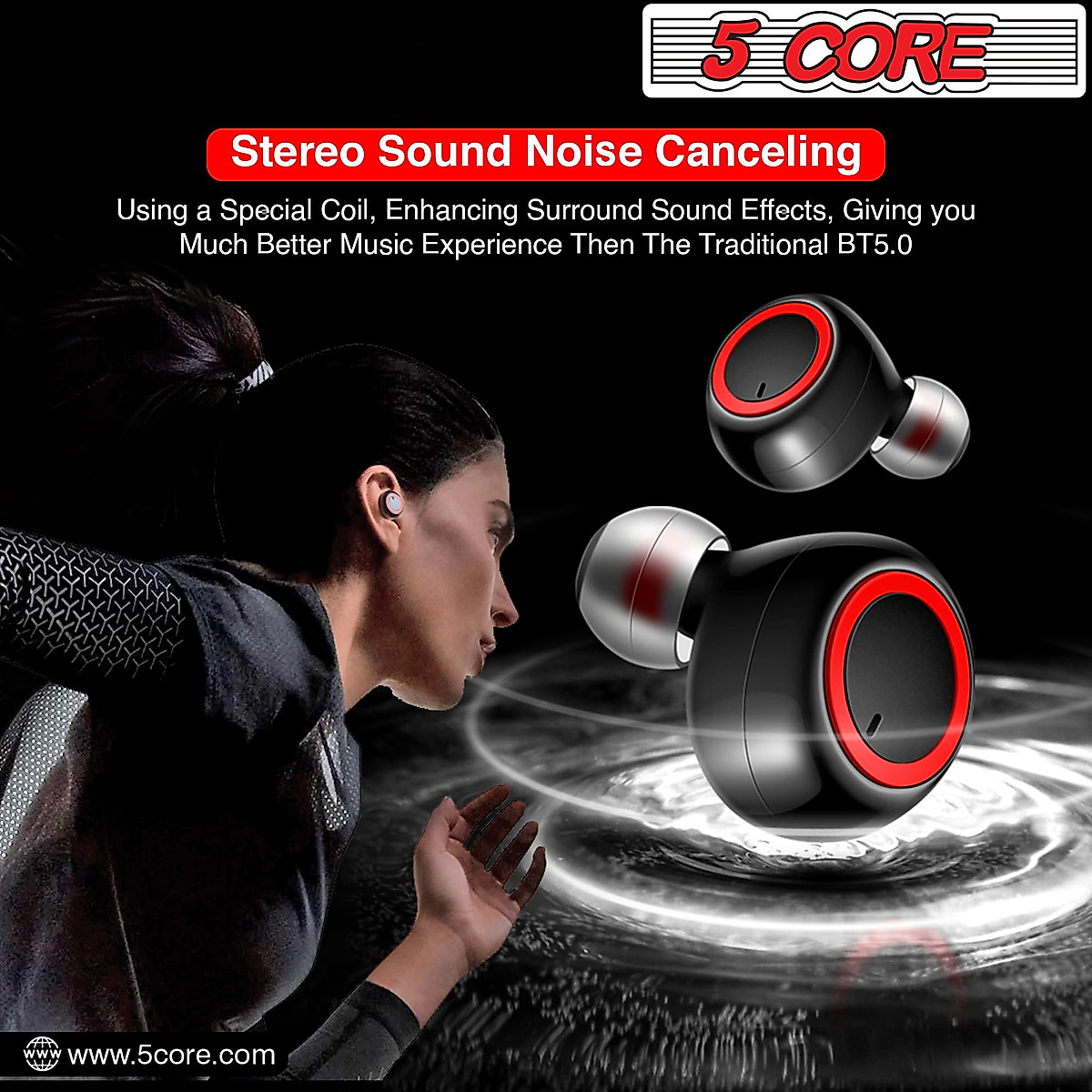 5 CORE Wireless Ear Buds • Mini Bluetooth 5.0 Noise Cancelling Earbud Headphones w Stereo Sound IPX8 Waterproof for Sports Workout EP01