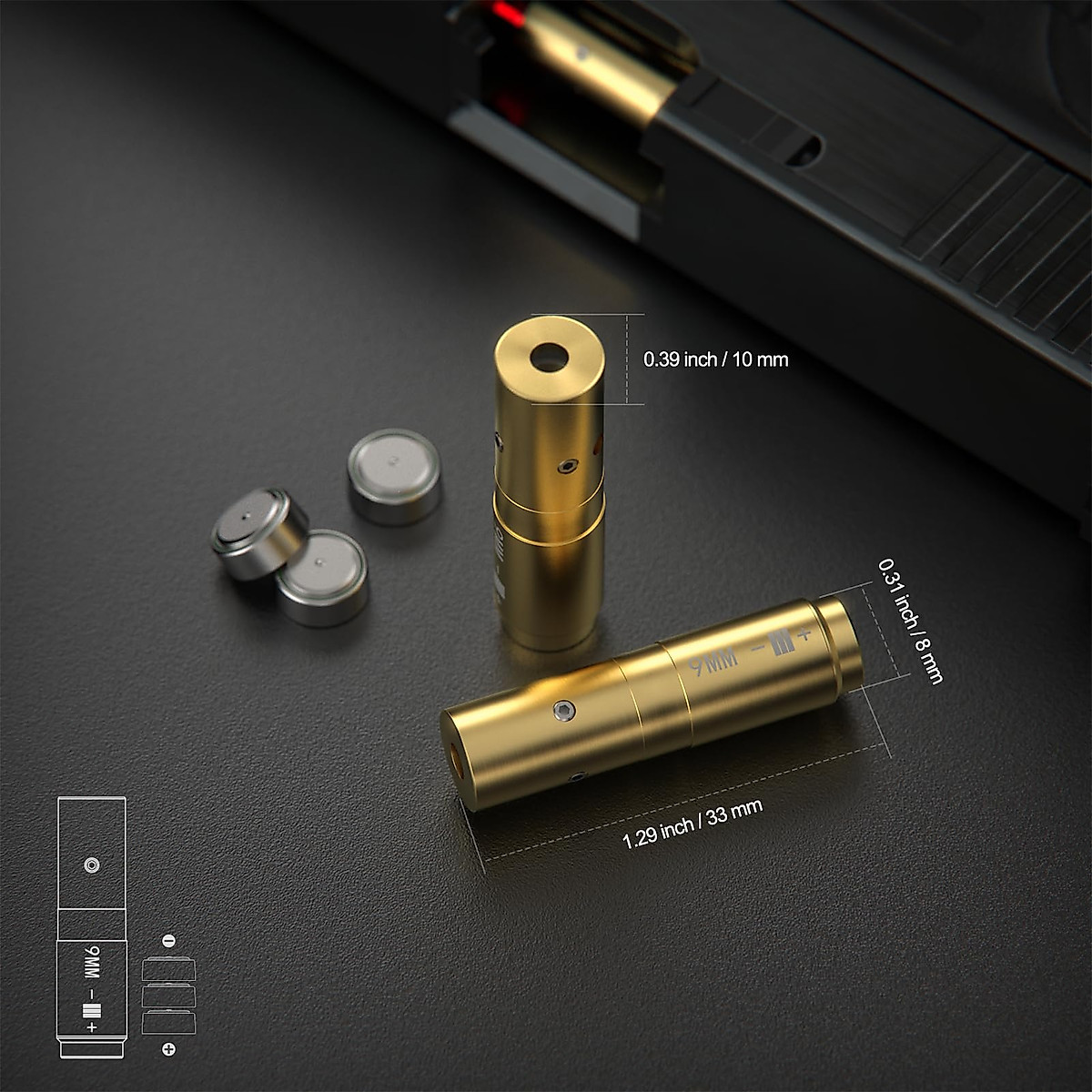 Feyachi Bore Sight 9mm Red Dot Laser Zeroing Bore Sighter Pistol Laser Boresighter with 3 Sets of Batteries