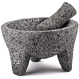 Genuine Handmade Mexican Mortar and Pestle, Molcajete de Piedra Natural Volcanica Stone, Heavy & Durable, Perfect for Homemade Salsas, Guacamole, and other Molcajete Plates | Made in Mexico (8 Inches)