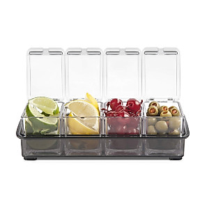 Final Touch 5 Piece Garnish Bar Caddy - Keep Ingredients Organized and Sanitary - 4 Removable Containers with Lids - BPA-Free Acrylic (FTA2000)