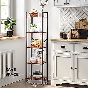 VASAGLE Bookshelf, Bookcase, 5-Tier Storage Shlef Rack with Steel Frame, for Living Room, Office, Study, Hallway, Industrial Style, Rustic Brown and Black ULLS100B01