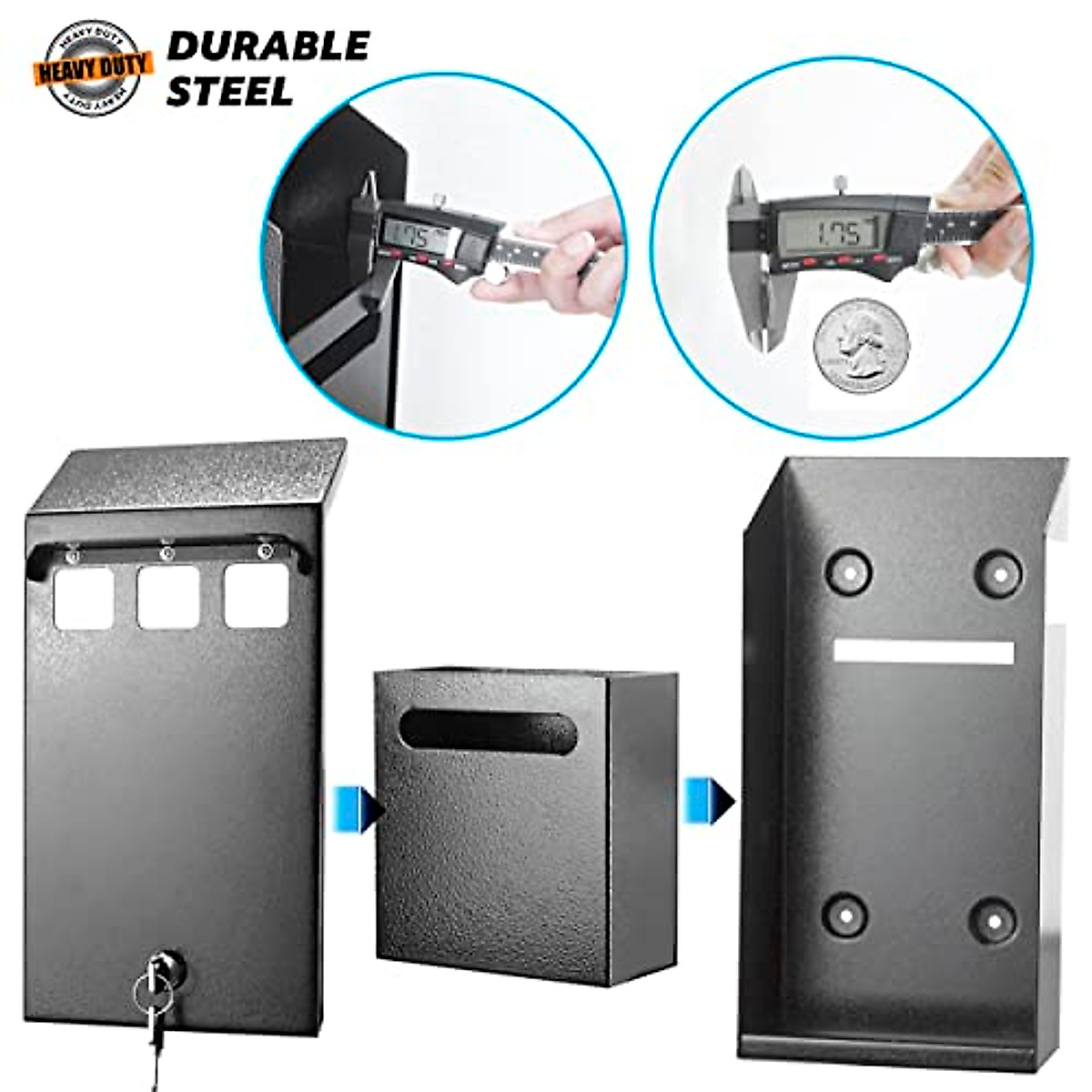 POCHAR Rainproof Wall Mount Disposal Containers - Galvanized Steel Outdoor Receptacles Smoker Disposal - Easy Waste Accommodation - for Outdoor Use (Black)