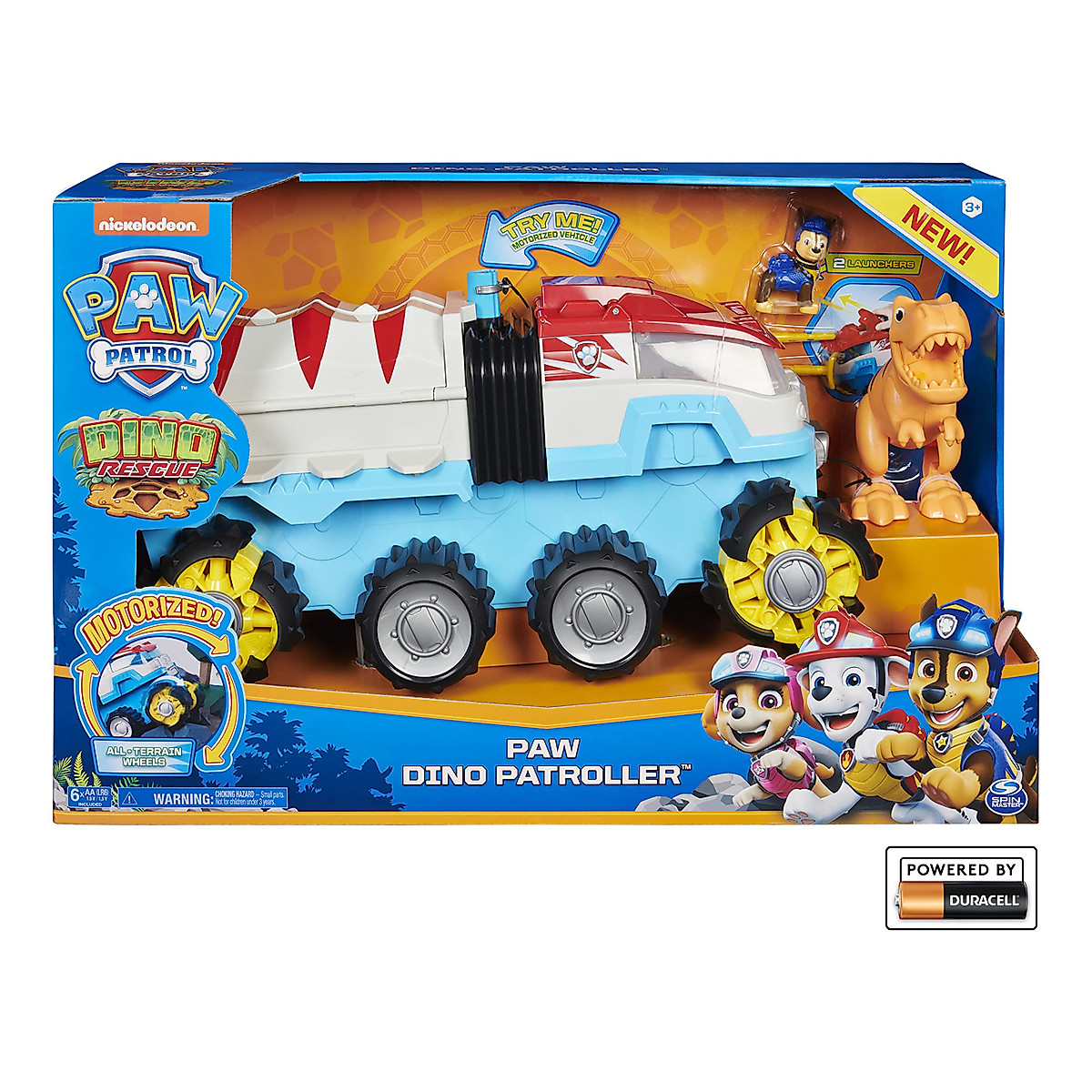 Paw Patrol, Dino Rescue Dino Patroller Motorized Team Vehicle with Exclusive Chase and T. Rex Toy Figures
