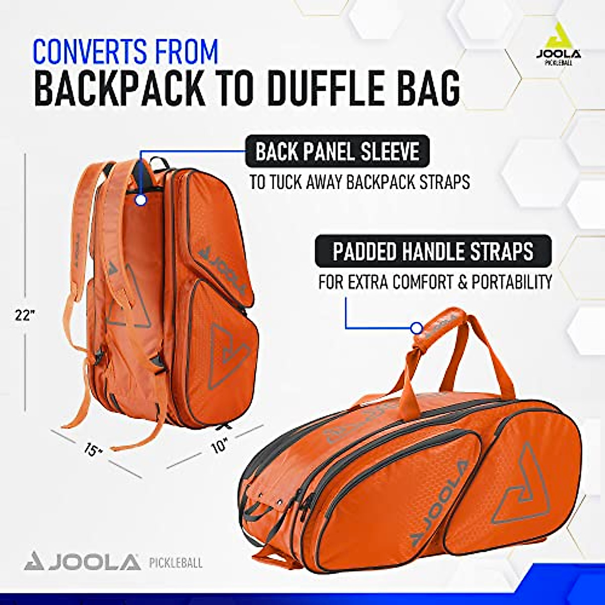 JOOLA Tour Elite Pickleball Bag – Backpack & Duffle Bag for Paddles & Pickleball Accessories – Thermal Insulated Pockets Hold 4+ Paddles - with Fence Hook Orange/Gray