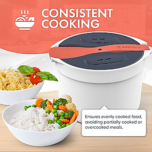 Zwippy Microwave Rice Cooker Steamer and Pasta Cooker with Strainer - Mess-Free Design, Dishwasher Safe, Cooks Up to 8 Cups