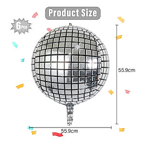 laackys disco balloon, 6-pack 22 inch silver disco ball balloon decorations, 4D disco ball balloons for disco party decorations, 90s party decorations disco balls dancing queen party decorations