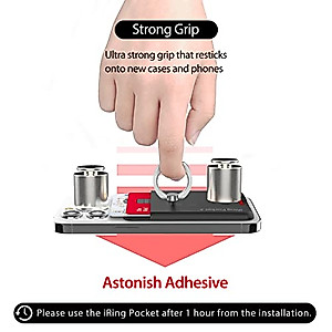iRing Pocket, Made in Korea, Card Cell Phone Ring Grip Holder. Holds 2 Cards. Phone Wallet Card Holder with Finger Grip. Compatible with iPhone, Galaxy, Other Android Smartphones.(Black)